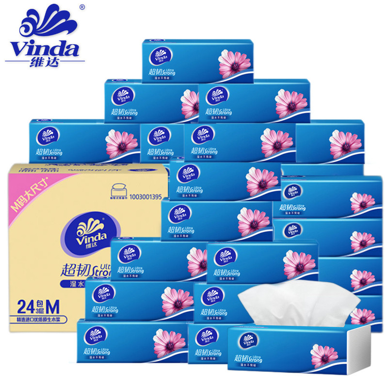 Vinda维达-M码超韧抽纸24包共2400抽宽幅加厚3层（免运费）自然无香宝宝可用面巾餐巾卫生纸巾-武商网,软包抽纸,Vinda维达-M码超 ...